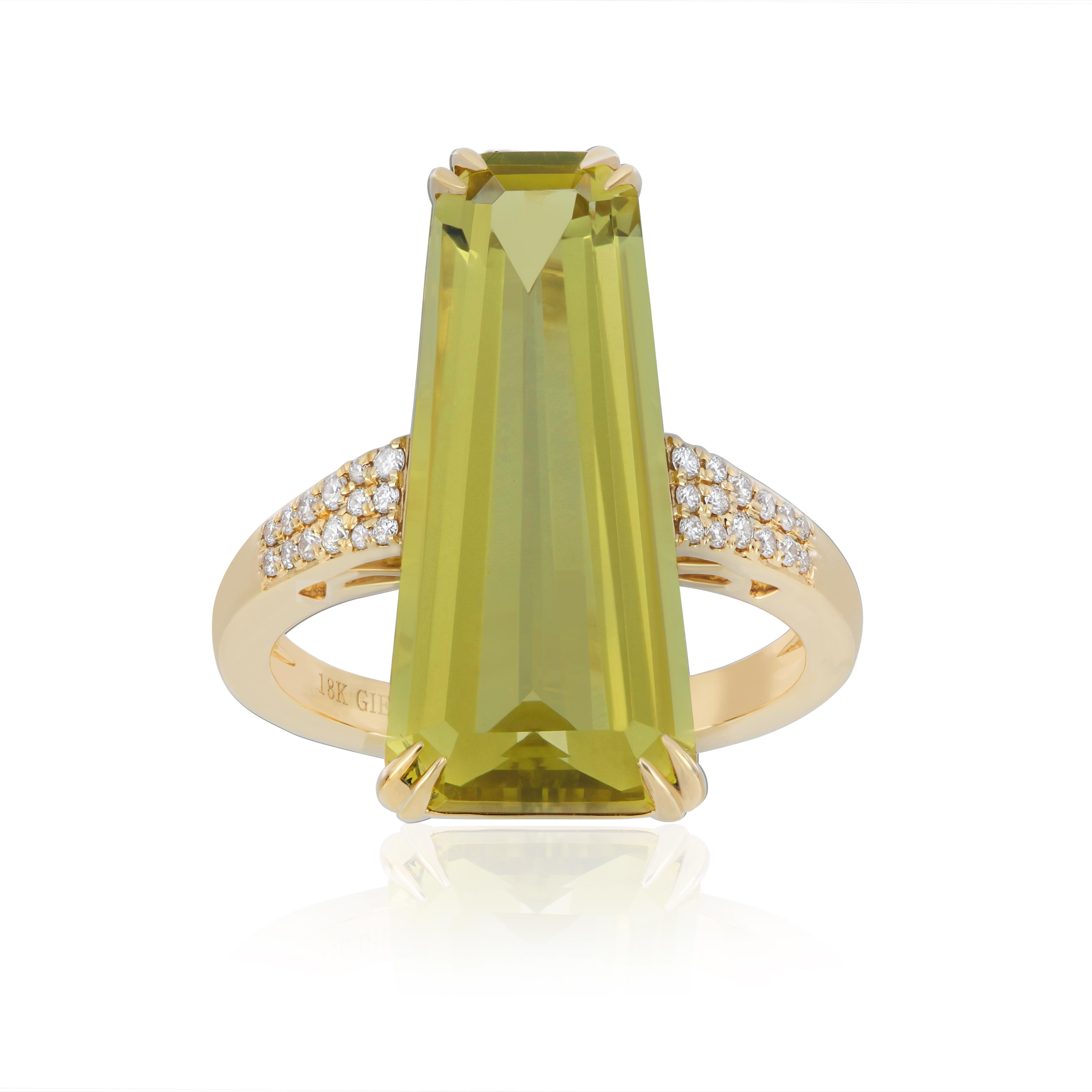 Hand-crafted 8.88 ct Lemon Quartz and Diamond Ring Set in 18 Karat ...