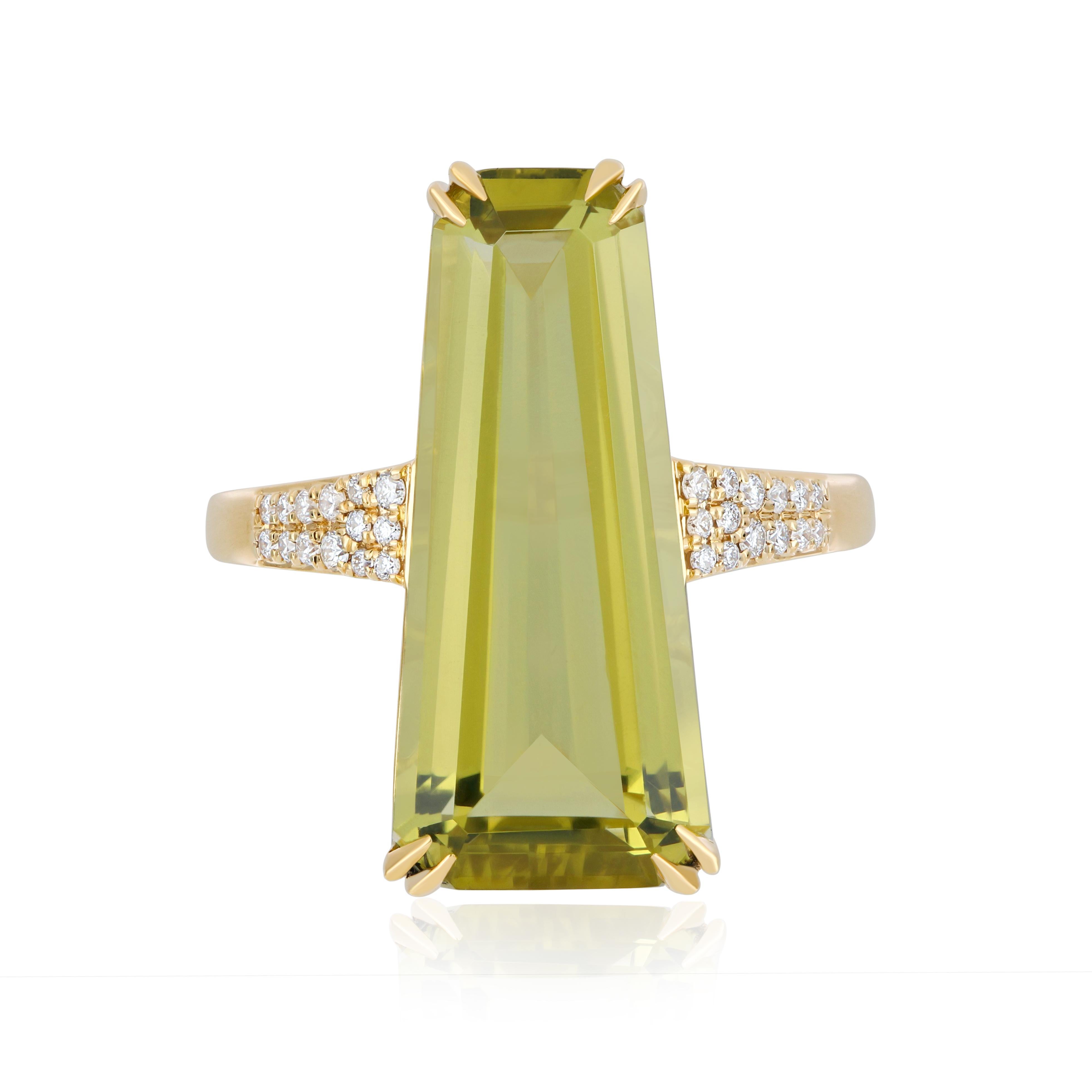 Hand-crafted 8.88 ct Lemon Quartz and Diamond Ring Set in 18 Karat ...