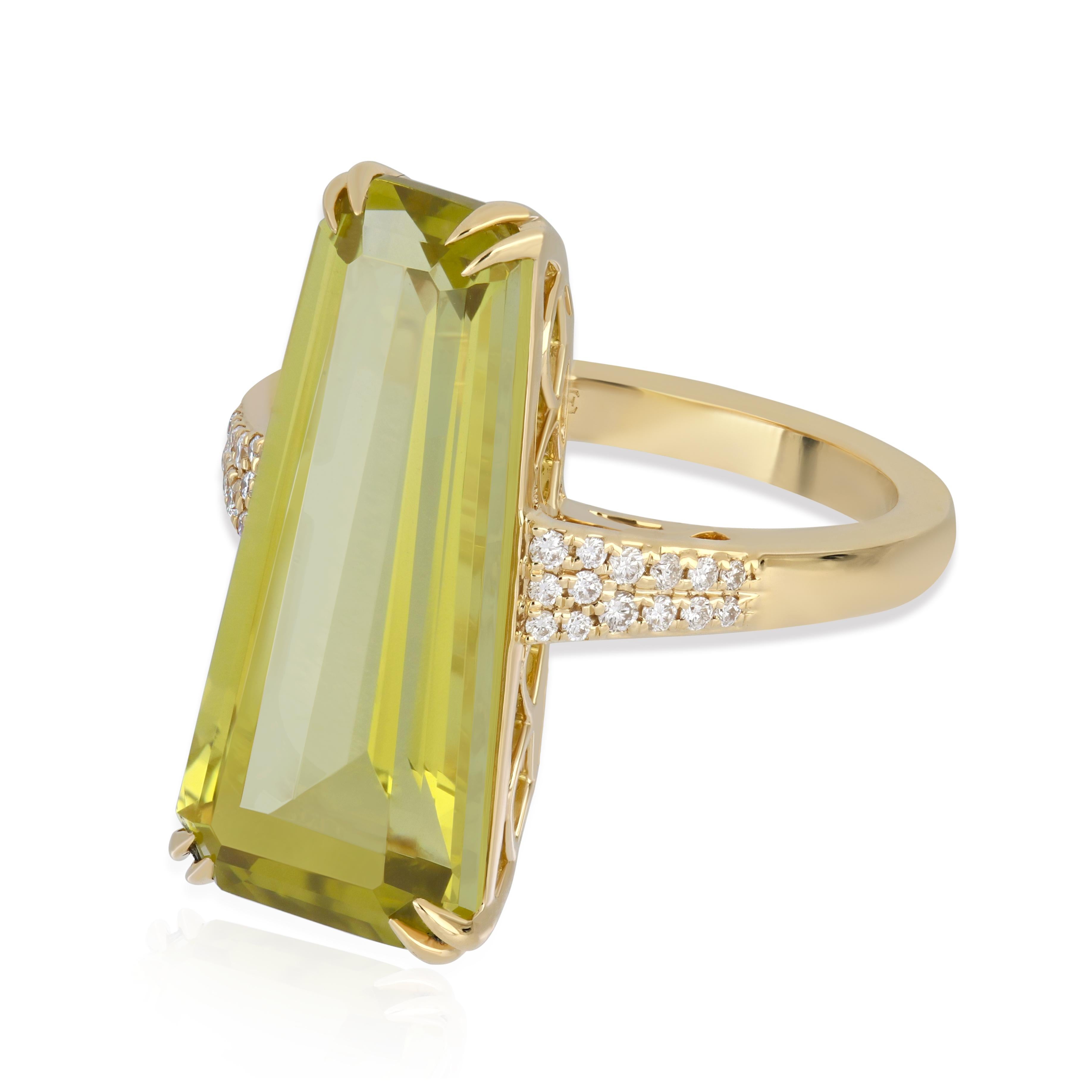 Hand-crafted 8.88 ct Lemon Quartz and Diamond Ring Set in 18 Karat ...
