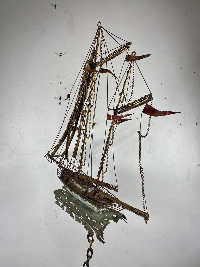 Hand Crafted Brutalist Mixed Metal 'Boat' Sculpture, Artist Made C.Jere ...