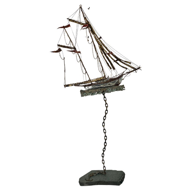 Hand Crafted Brutalist Mixed Metal 'Boat' Sculpture, Artist Made C.Jere ...