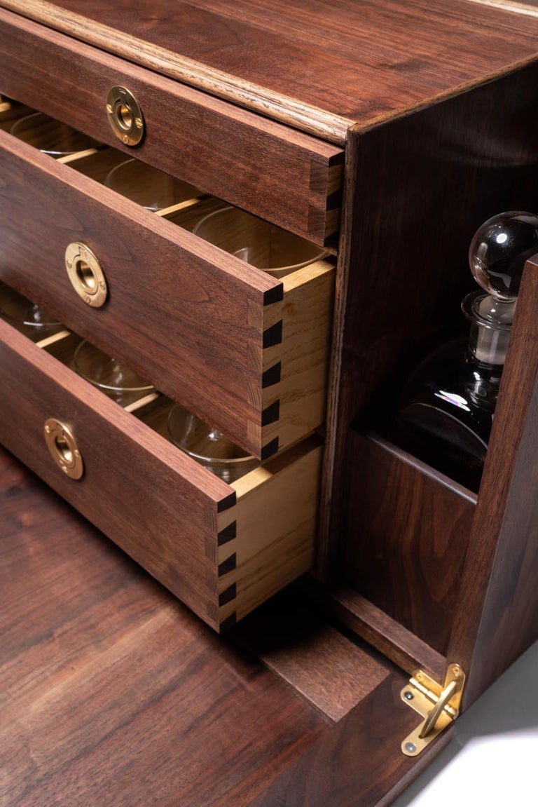 Handcrafted Campaign Chest Field Bar in Walnut and Brass by Alabama ...