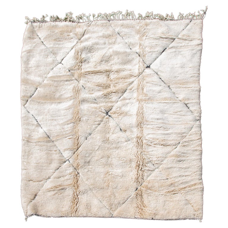 Hand Crafted Cream and Black Diamond Geometric Moroccan Wool Rug For ...