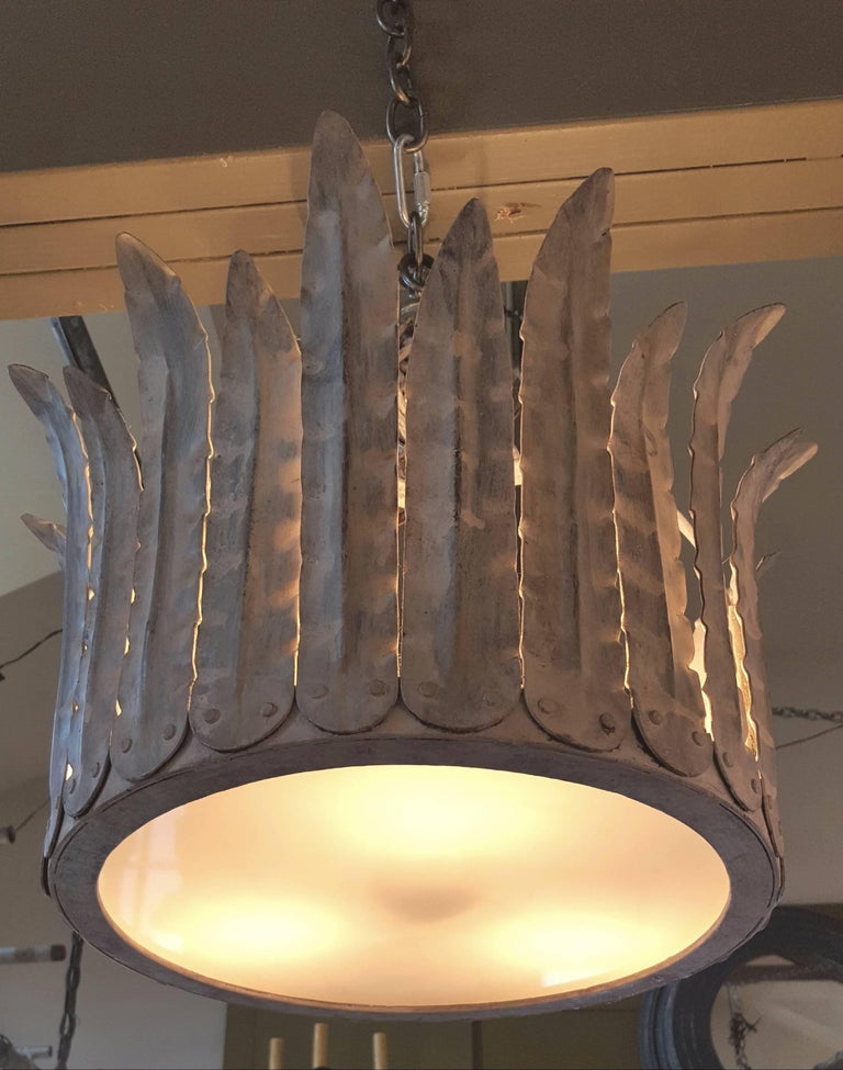 Handcrafted Custom Iron "Fairfield" Crown Light with Glass Diffuser For ...