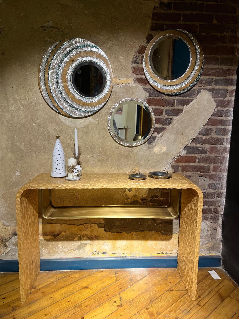 Hand-Crafted Decorative Mirror with Three Colors of Genuine Mother-of ...