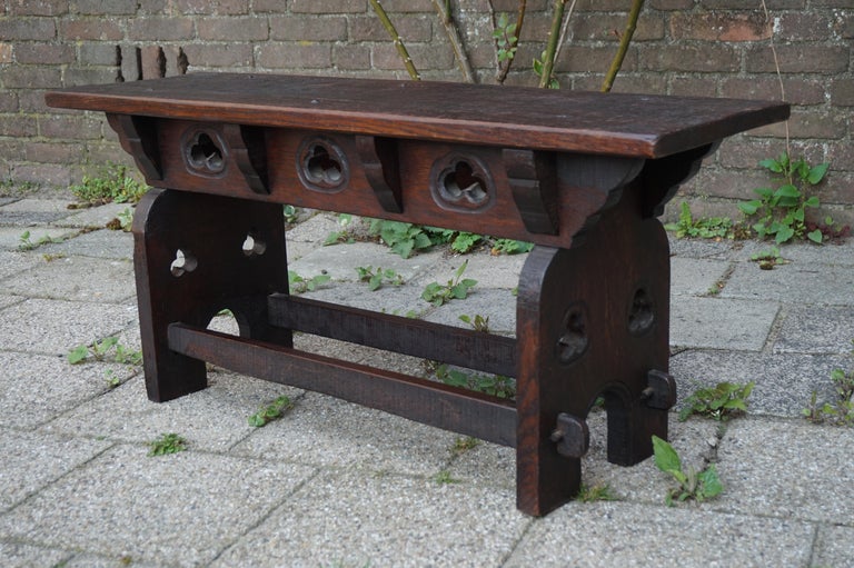 Handcrafted and Hand Carved Gothic Revival Hall Bench or Stool Made of ...