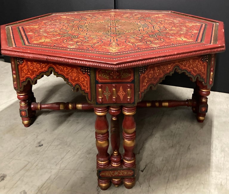 Hand-crafted Hand-Painted Red Octagonal Moroccan Coffee Table For Sale ...