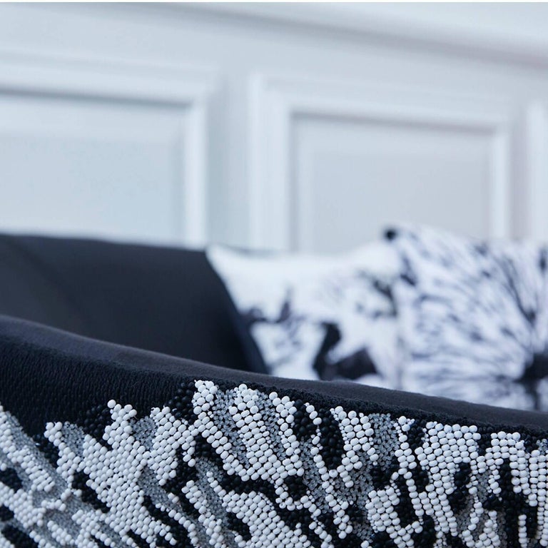 Handcrafted Midcentury Curved Sofa with Hand Embroidered Back Black and ...