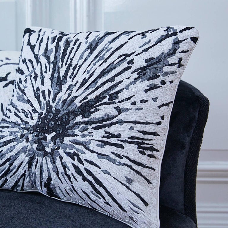 Handcrafted Midcentury Curved Sofa with Hand Embroidered Back Black and ...