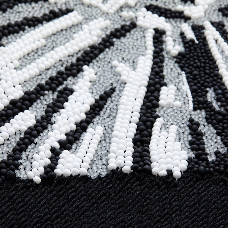 Handcrafted Midcentury Curved Sofa with Hand Embroidered Back Black and ...