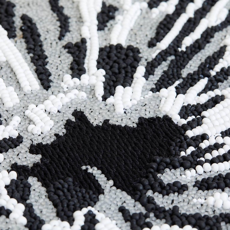 Handcrafted Midcentury Curved Sofa with Hand Embroidered Back Black and ...