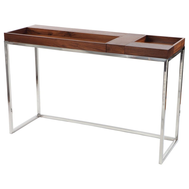 Handcrafted, Modern American Walnut Console with 5 Reversible Trays For ...