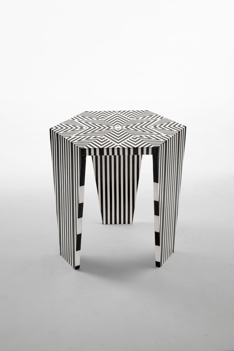 Hand-Crafted Side Table with Black and White Star Pattern Made of ...