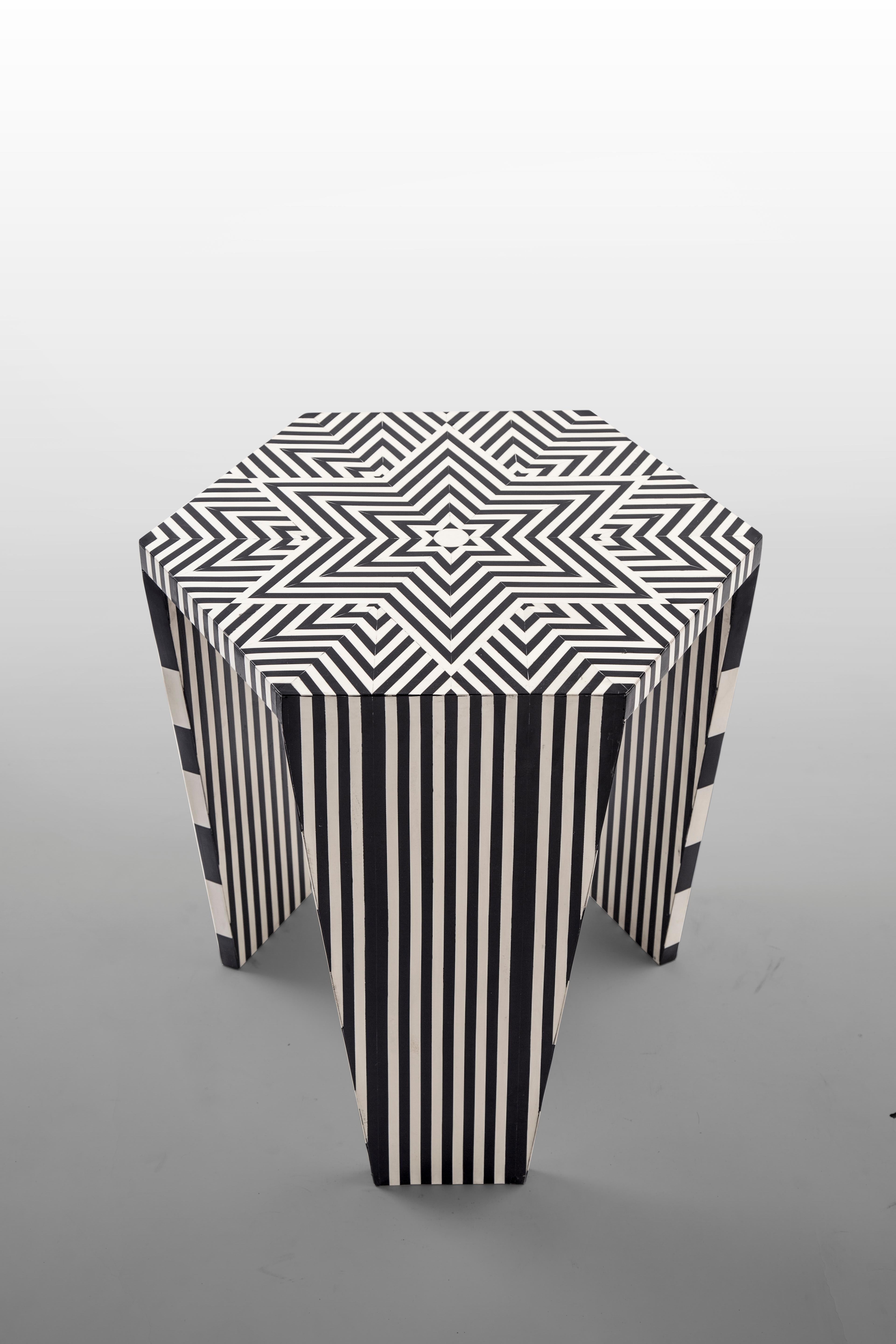 Hand-Crafted Side Table with Black and White Star Pattern Made of ...