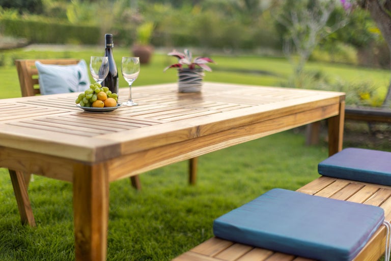 Handcrafted Solid Teak Outdoor Dining Table For Sale at 1stDibs