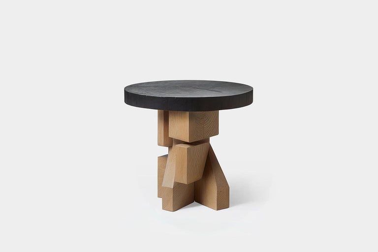 Hand-Crafted Solid Thick Oak Faceted Side Table by Nono For Sale at 1stDibs