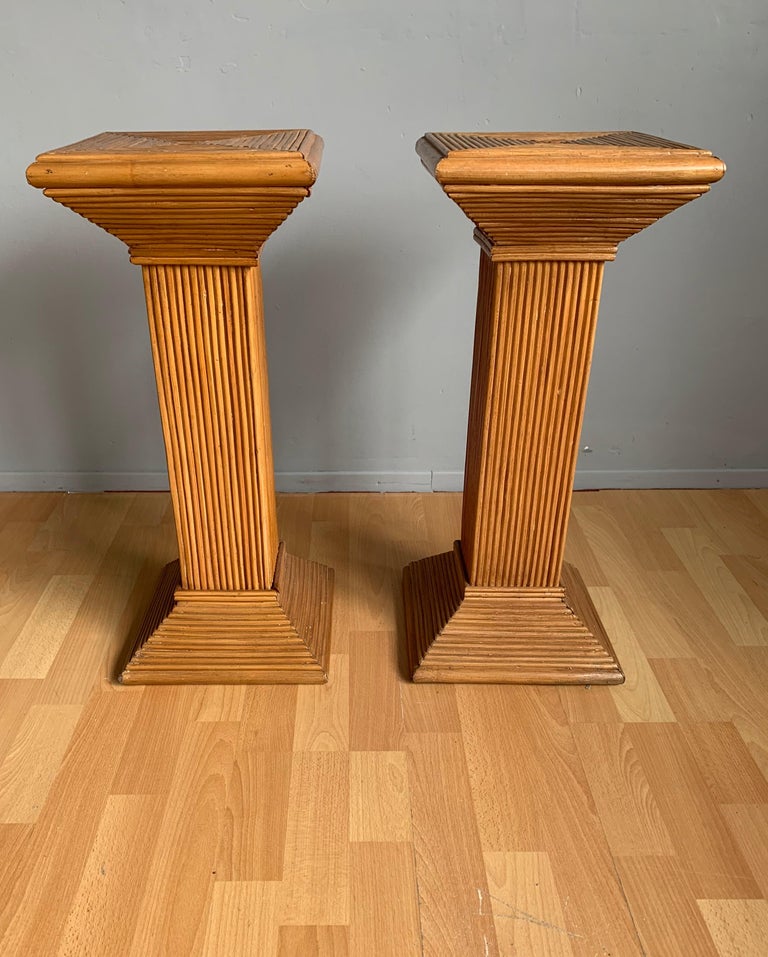 Handcrafted and Stylish Pair of Midcentury Modern Rattan Pedestal ...
