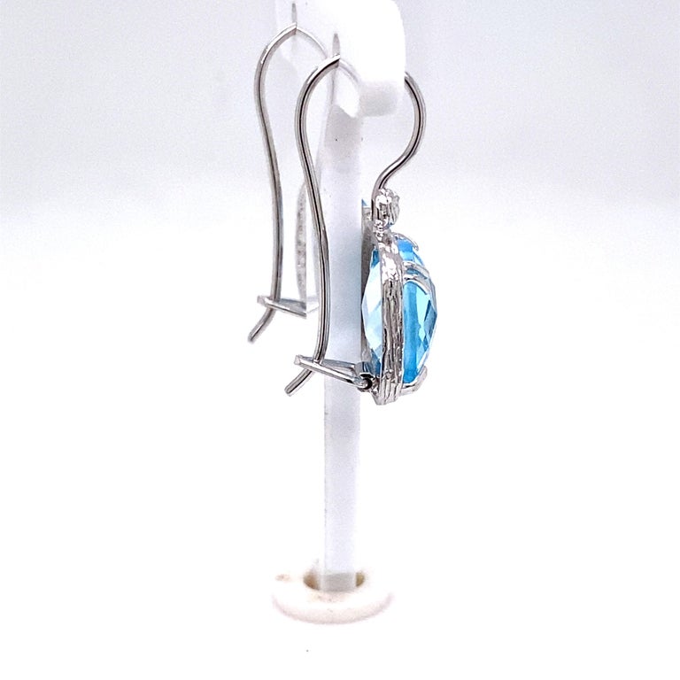 Hand-Crafted White Gold Blue Topaz Color Stone Drop Earrings For Sale ...