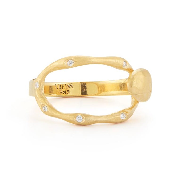 Customizable Hand-Crafted Yellow Gold Open Oval-Shaped Hammered Ring ...