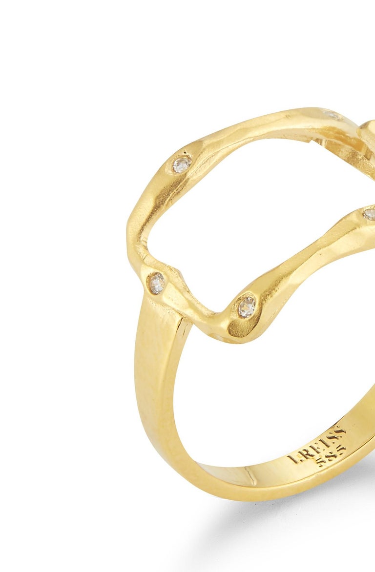 Customizable Hand-Crafted Yellow Gold Open Rectangular-Shaped Hammered ...