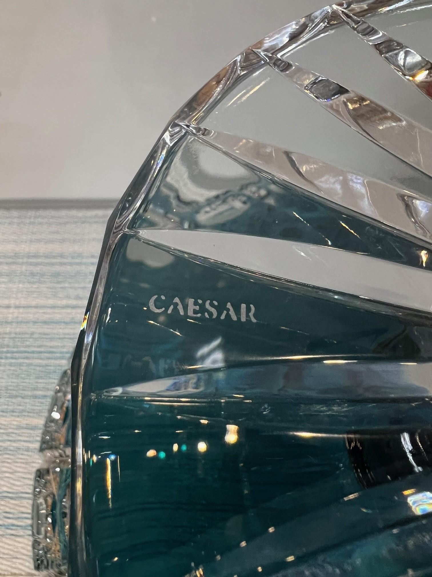 Hand Cut Lead Crystal Centerpiece Pedestal Bowl by Caesar Crystal Bohemiae Co. For Sale at 1stDibs