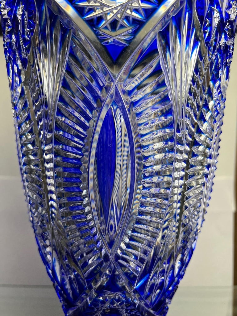 Hand Cut Lead Crystal Cobalt Blue Vase by Caesar Crystal Bohemiae Co ...