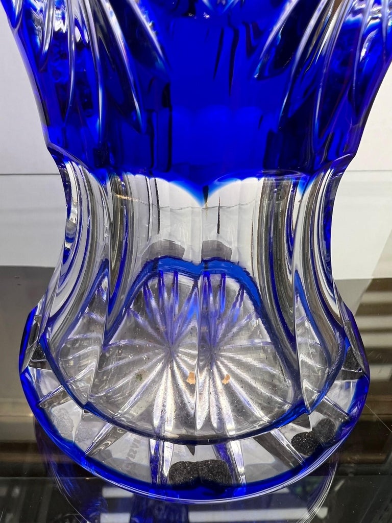 Hand Cut Lead Crystal Cobalt Blue Vase by Caesar Crystal Bohemiae Co ...
