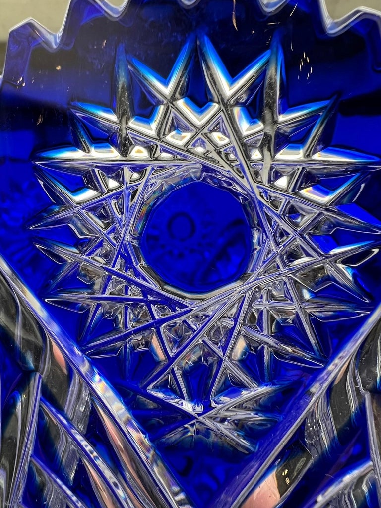 Hand Cut Lead Crystal Cobalt Blue Vase by Caesar Crystal Bohemiae Co ...