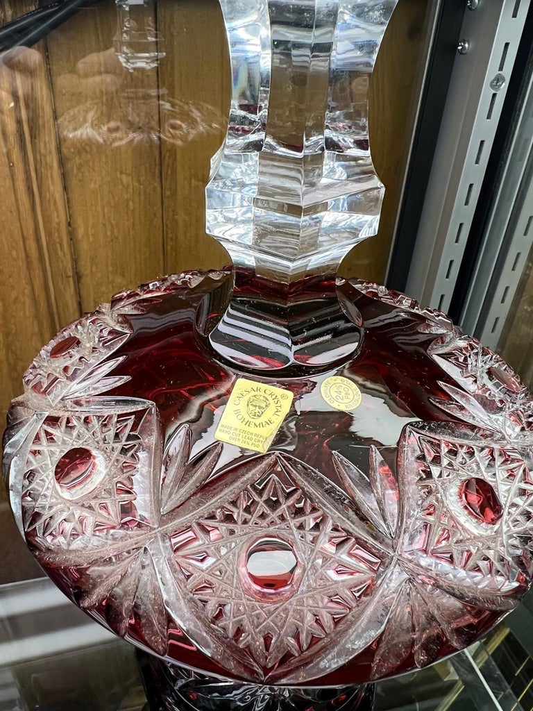 Hand Cut Lead Crystal Tall Urn, Dish on Pedestal by Caesar Crystal ...