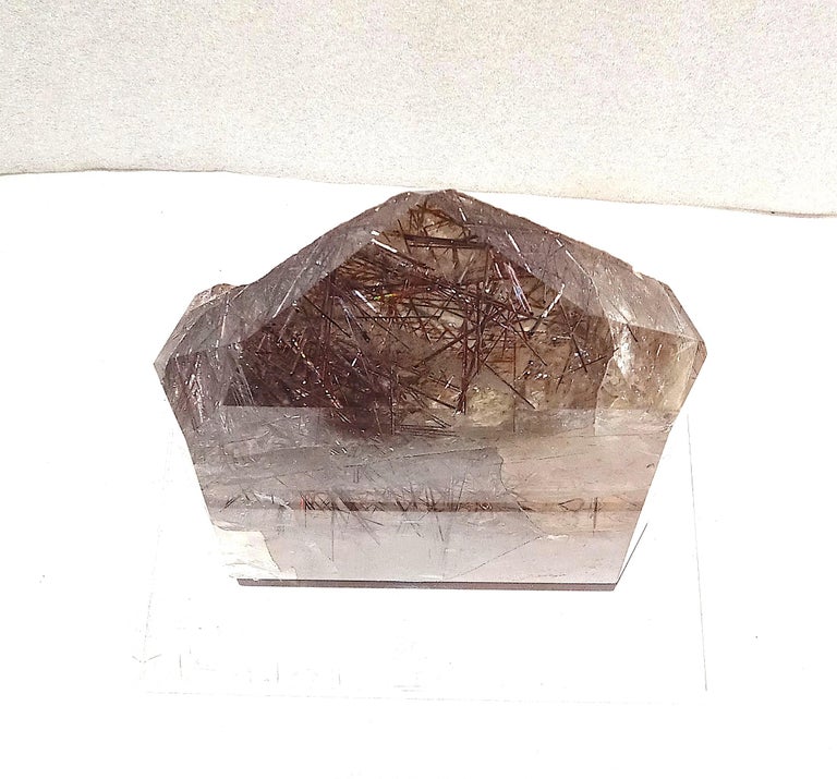 Hand-Cut Pyramid-Shaped Rutilated Quartz on Stand For Sale at 1stDibs