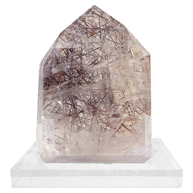Hand-Cut Pyramid-Shaped Rutilated Quartz on Stand For Sale at 1stDibs