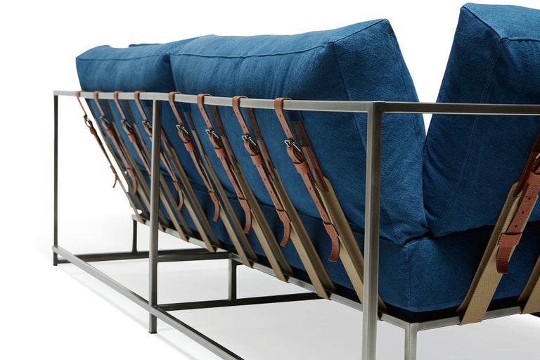 Hand-Dyed Indigo Canvas and Antique Nickel Two-Seat Sofa For Sale at ...