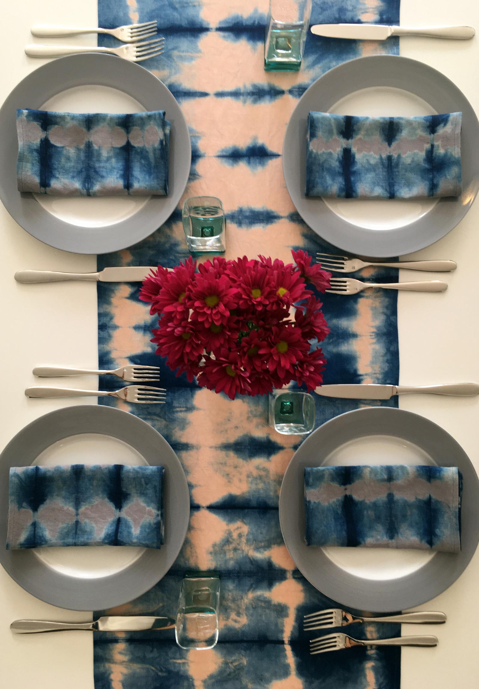 Hand Dyed Linen Napkins, Silver Gray and Indigo Blue, Set of Four For ...