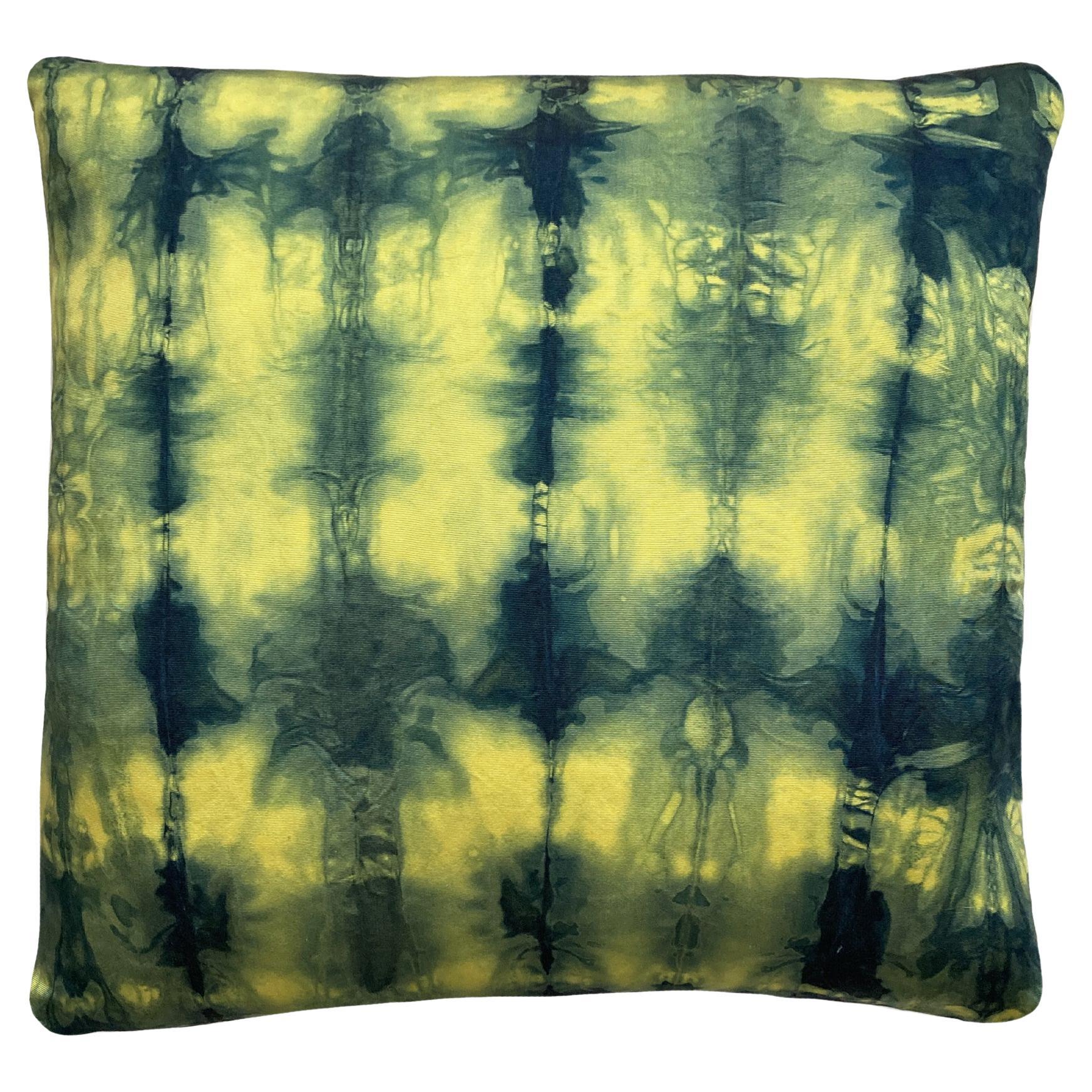 Hand-Dyed Silk Faille Throw Pillow in Canary Yellow and Indigo Blue ...