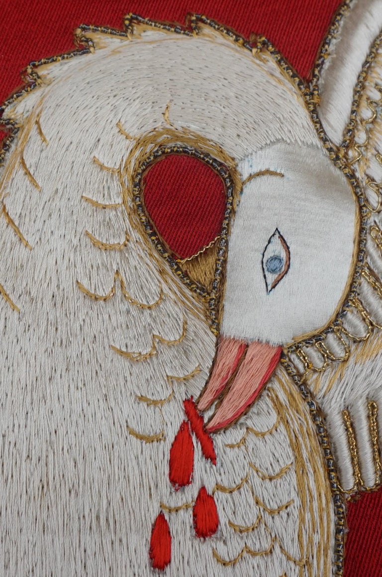 Hand Embroidered Gothic Revival, Bleeding and Babies Feeding Pelican ...
