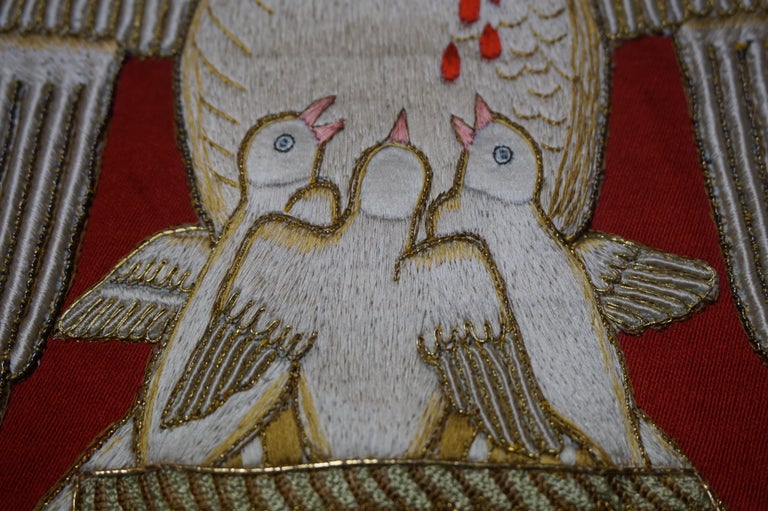 Hand Embroidered Gothic Revival, Bleeding and Babies Feeding Pelican ...