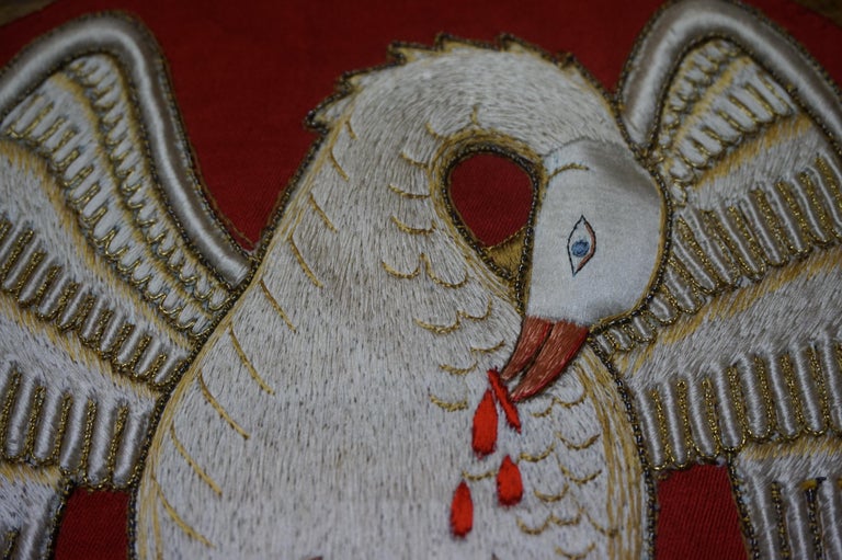 Hand Embroidered Gothic Revival, Bleeding and Babies Feeding Pelican ...