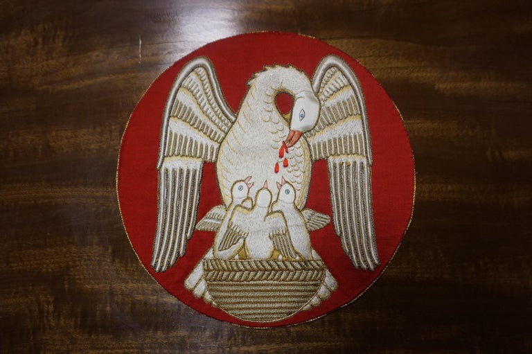 Hand Embroidered Gothic Revival, Bleeding and Babies Feeding Pelican ...