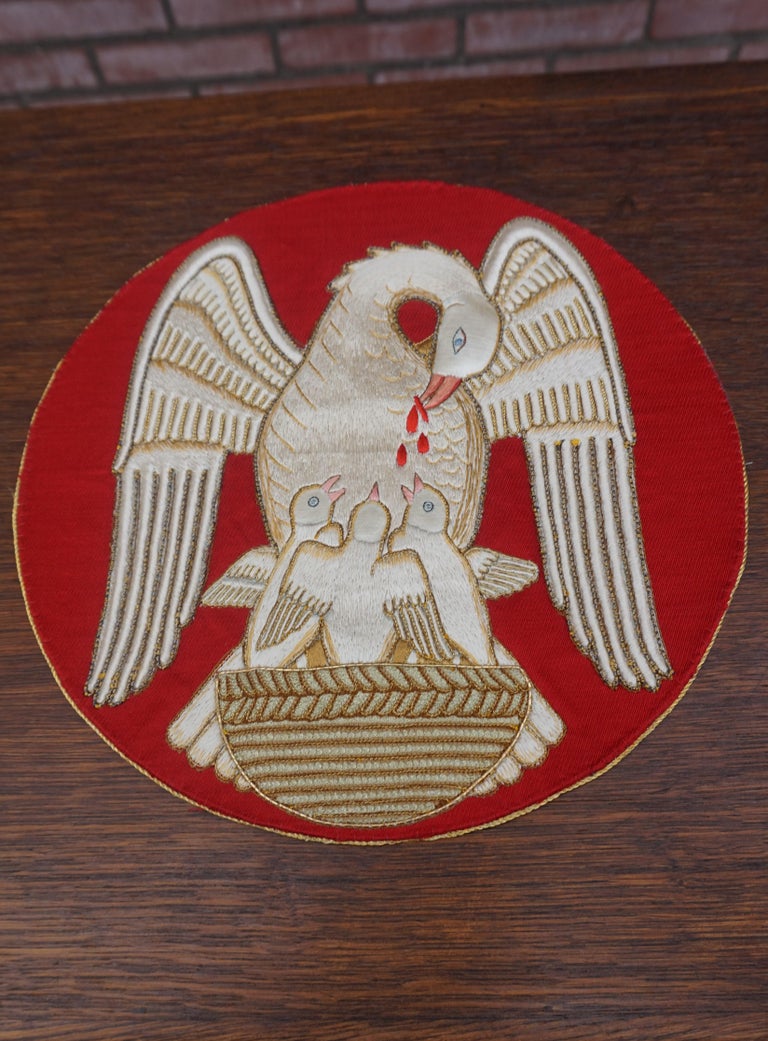 Hand Embroidered Gothic Revival, Bleeding and Babies Feeding Pelican ...