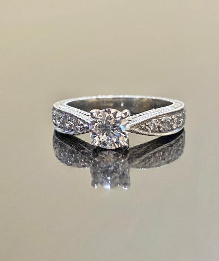 Hand Engraved Platinum GIA Certified Round F Color Diamond Engagement ...