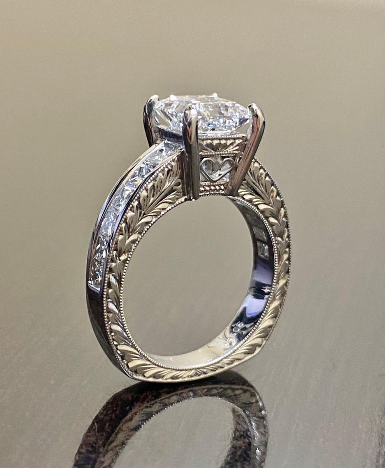 Hand Engraved Platinum GIA E Color 2 Carat Princess Cut Diamond ...