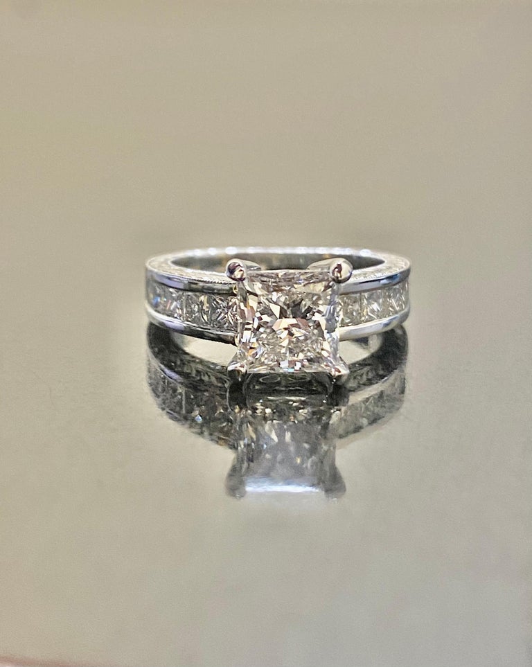 Hand Engraved Platinum GIA E Color 2 Carat Princess Cut Diamond ...