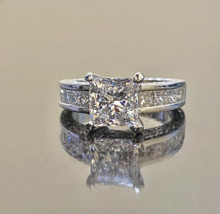 Hand Engraved Platinum GIA E Color 2 Carat Princess Cut Diamond ...
