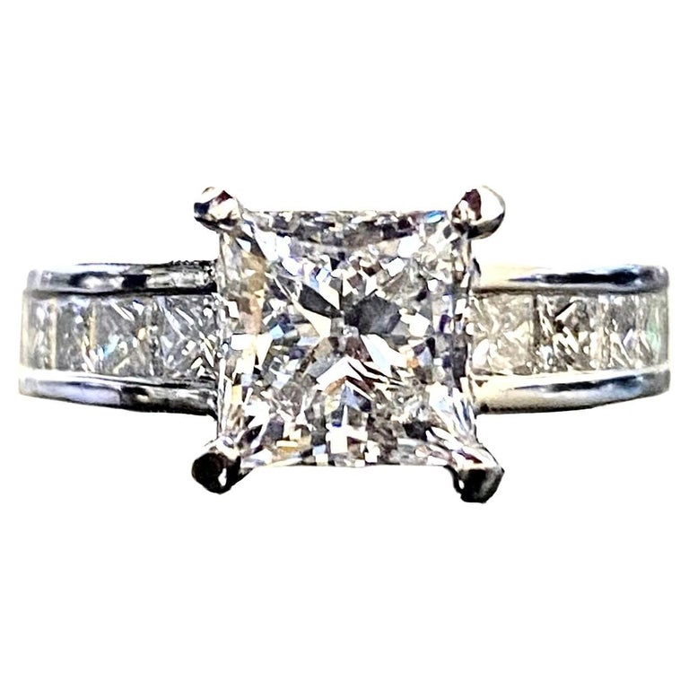 Hand Engraved Platinum GIA E Color 2 Carat Princess Cut Diamond ...