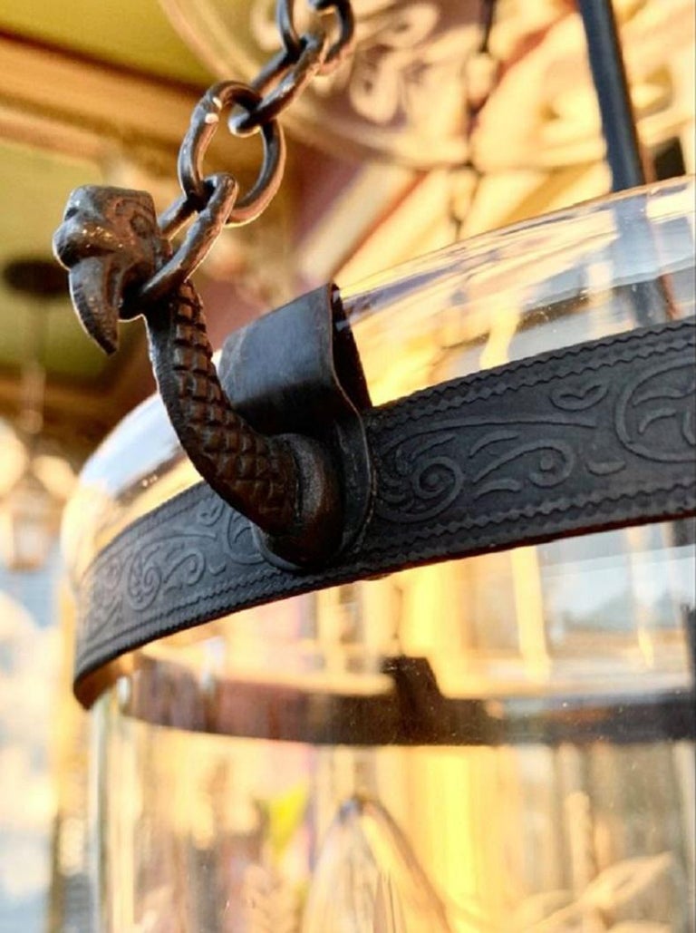 Hand Etched and Cut Glass Hall Lantern For Sale at 1stDibs
