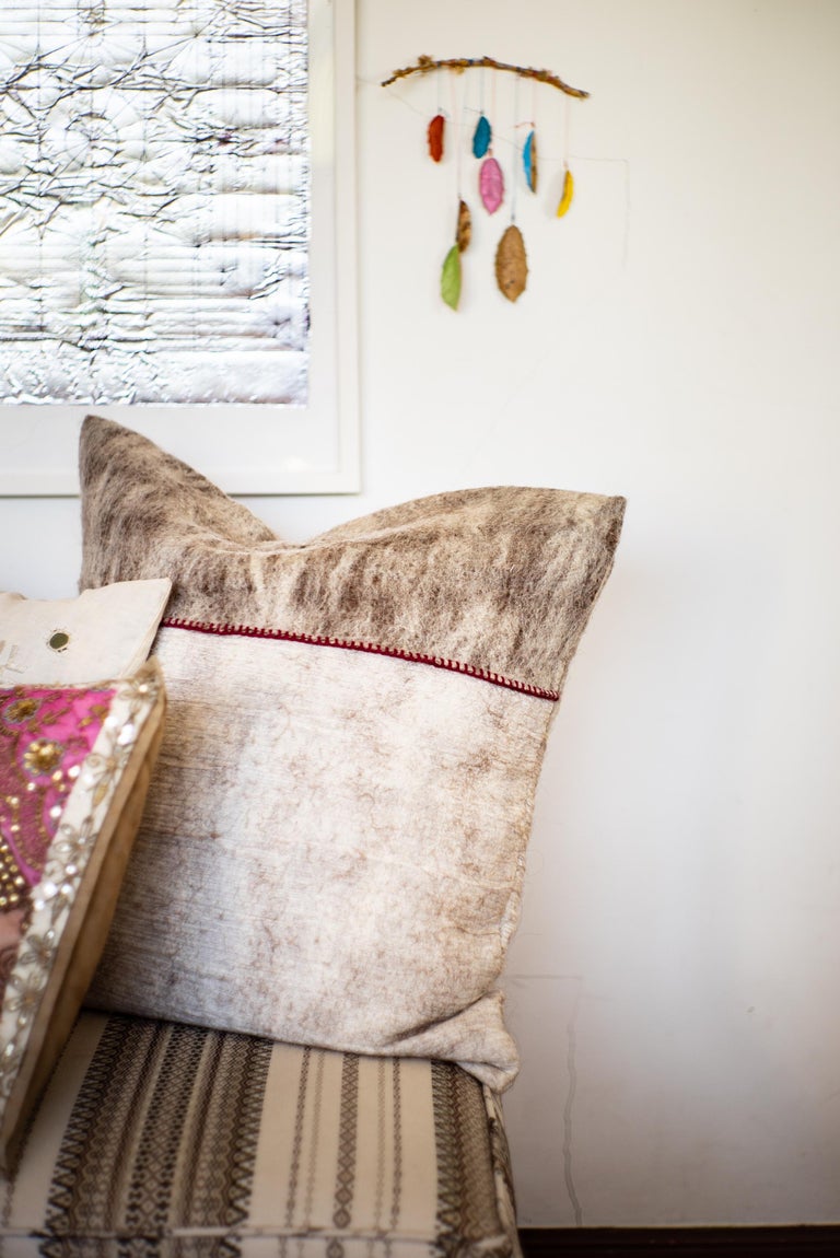 Hand Felted Reversible Silk and Wool Pillow with Red Colored Trim, in ...