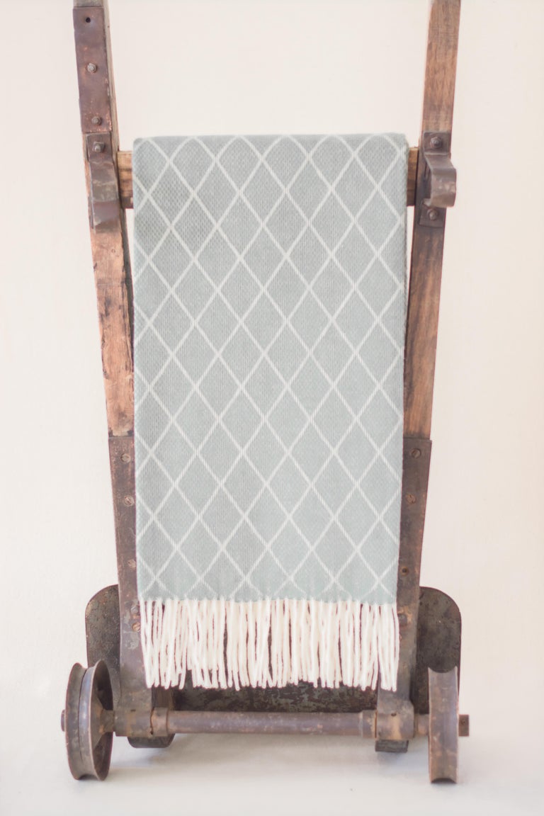 Hand Finished Organic Wool Blanket in Light Grey Diamond Pattern For ...