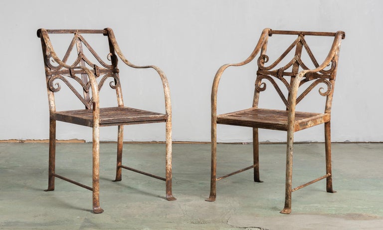 Hand-Forged English Regency Iron Garden Chairs, 19th Century For Sale ...