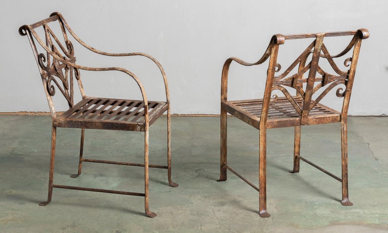 Hand-Forged English Regency Iron Garden Chairs, 19th Century For Sale ...