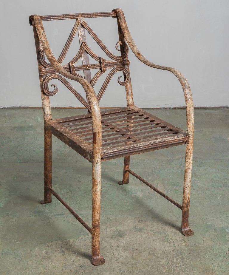 Hand-Forged English Regency Iron Garden Chairs, 19th Century For Sale ...
